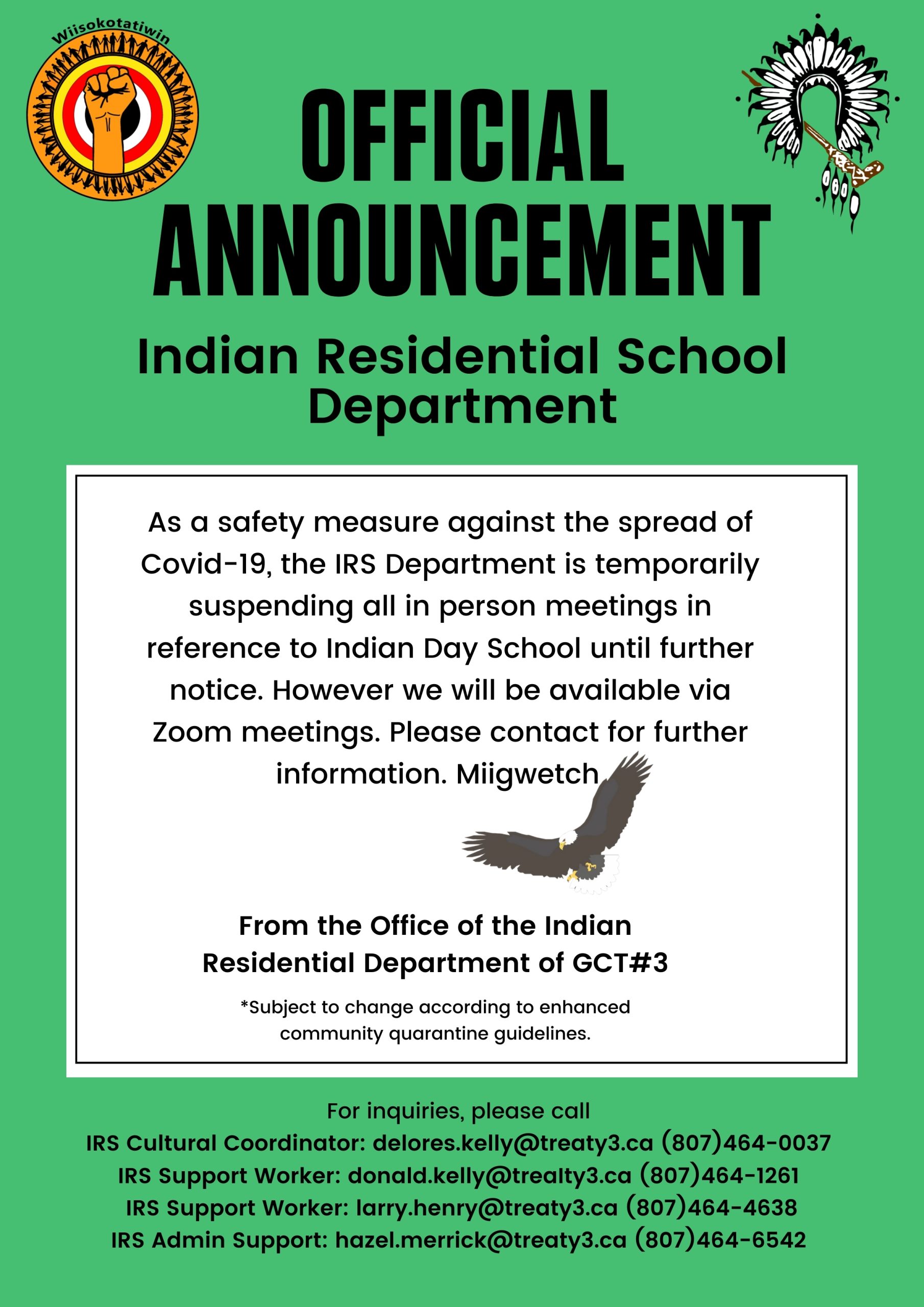 Official Announcement from the IRS Department - Grand Council Treaty #3